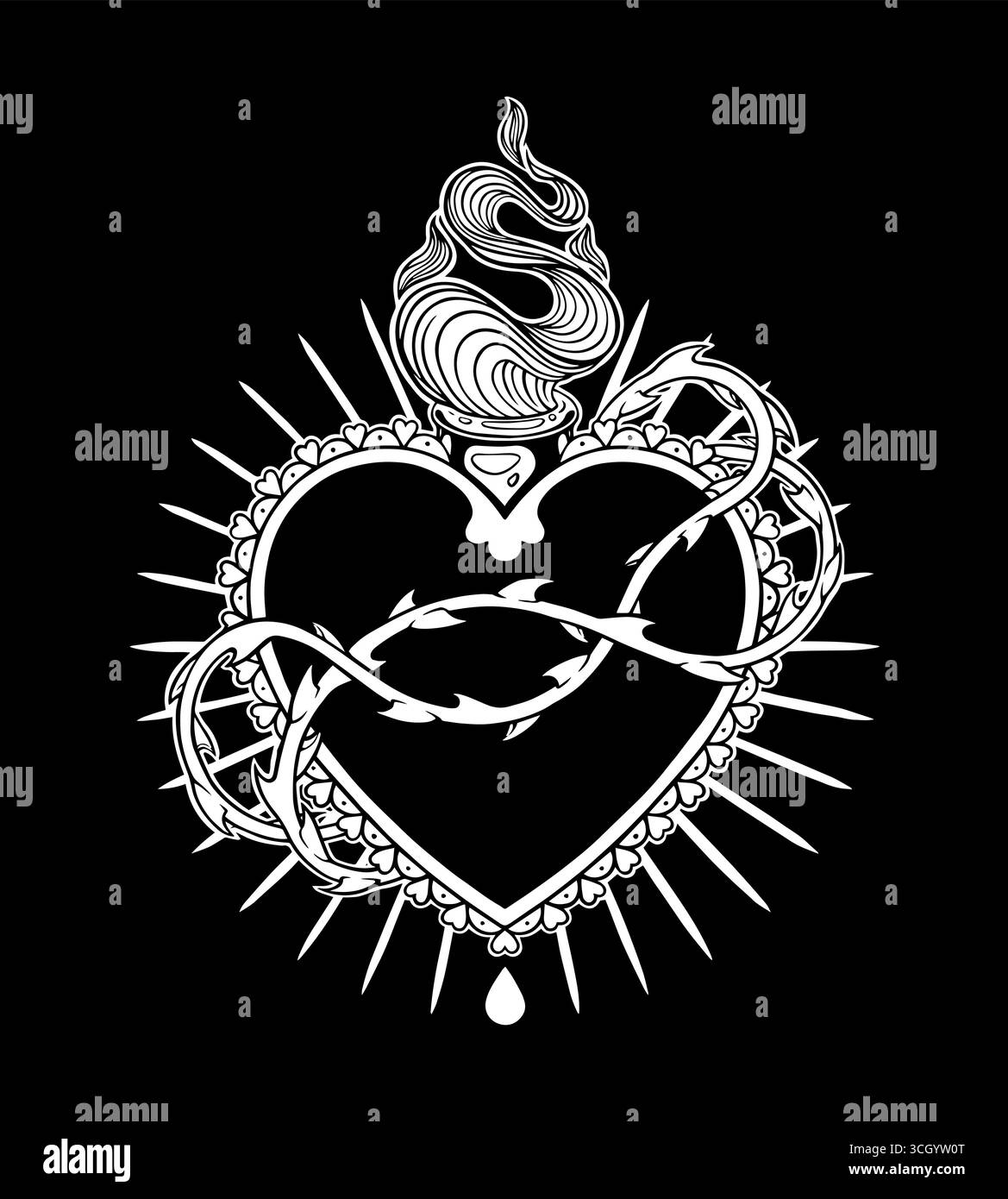 Sacred heart illustration, featuring flaming heart symbolizing devotion ...