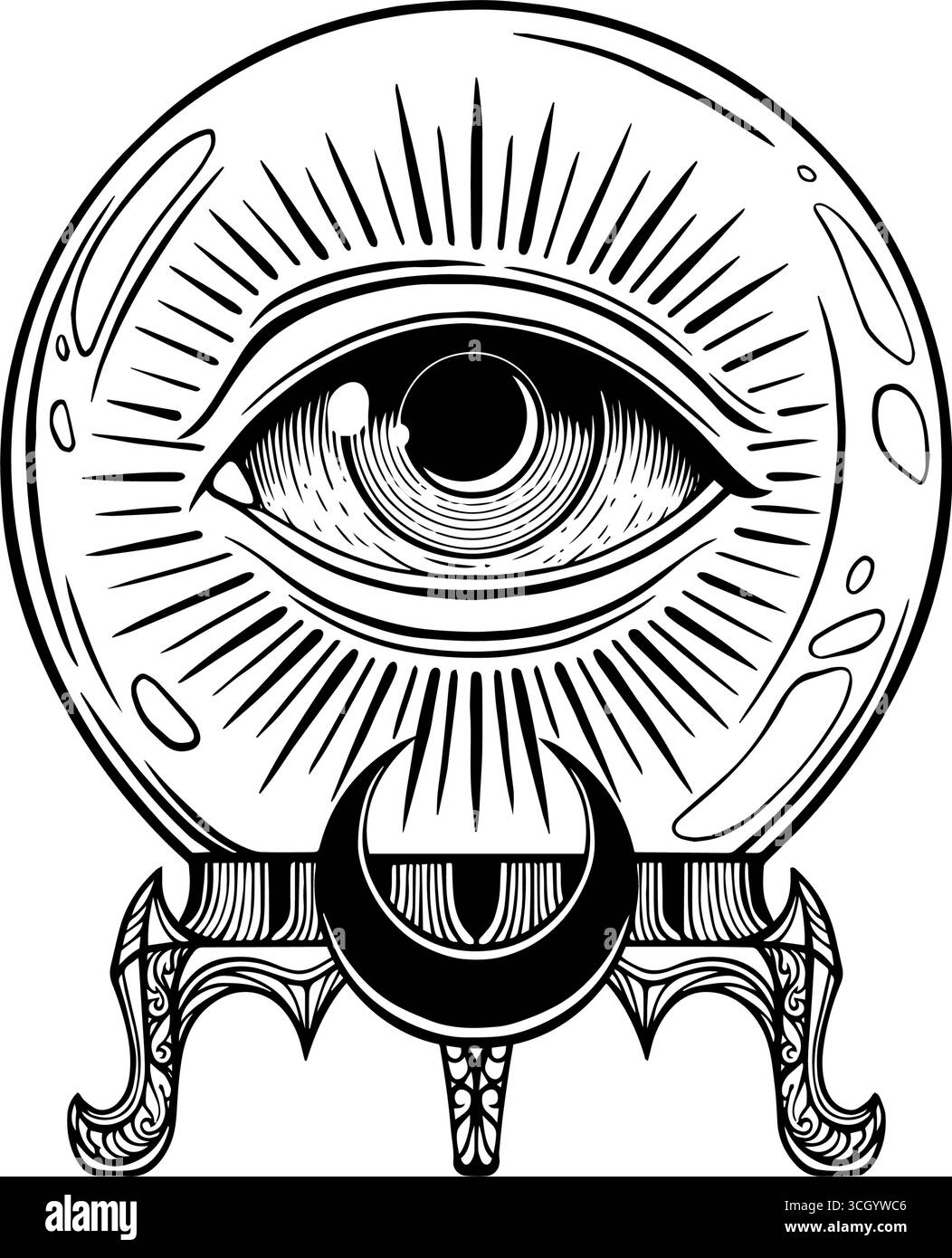 Crystal ball of predictions with eye. Beautiful vintage vector ...