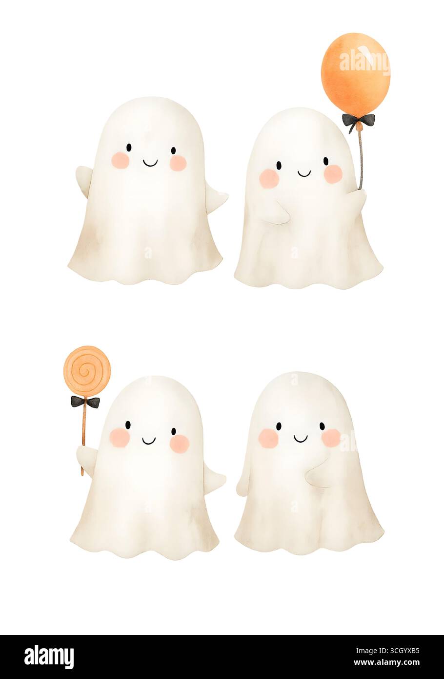 Cute Watercolor Halloween Ghost Illustration Stock Photo - Alamy