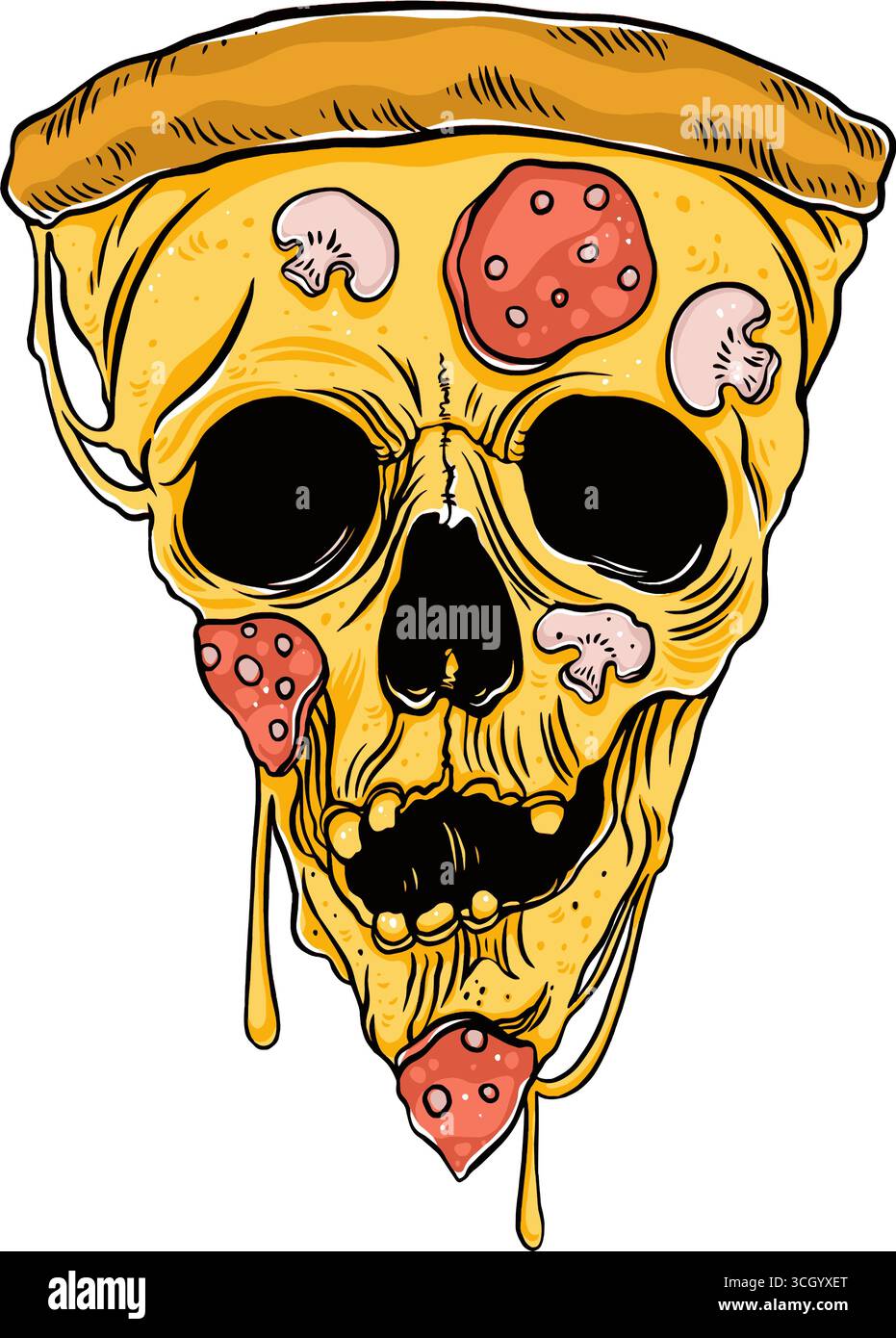 Skull Slice of Creepy Cool Pizza. Vector illustration Stock Vector ...