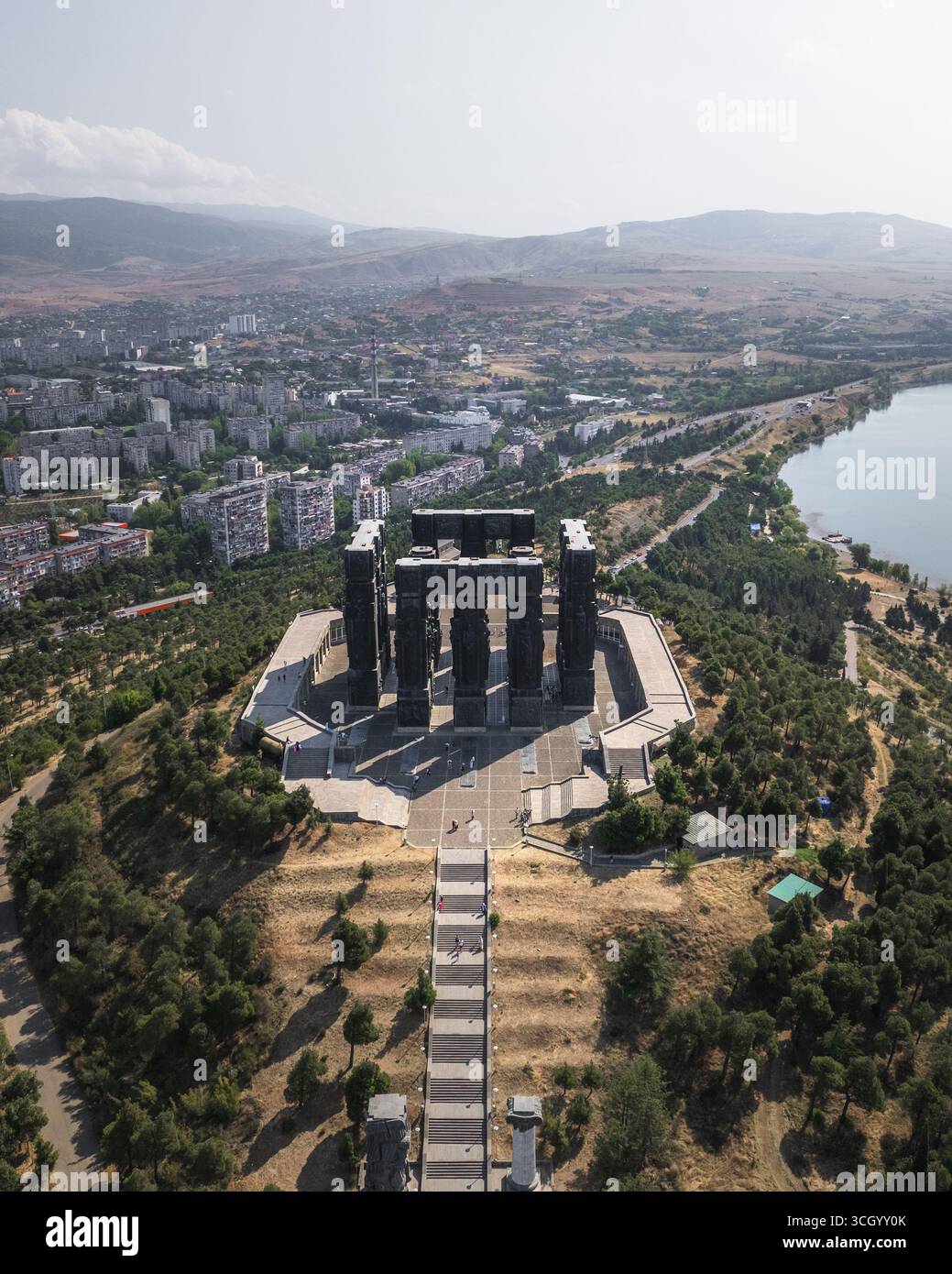 Aerial view of the Chronicle of Georgia monument, a striking contrast ...