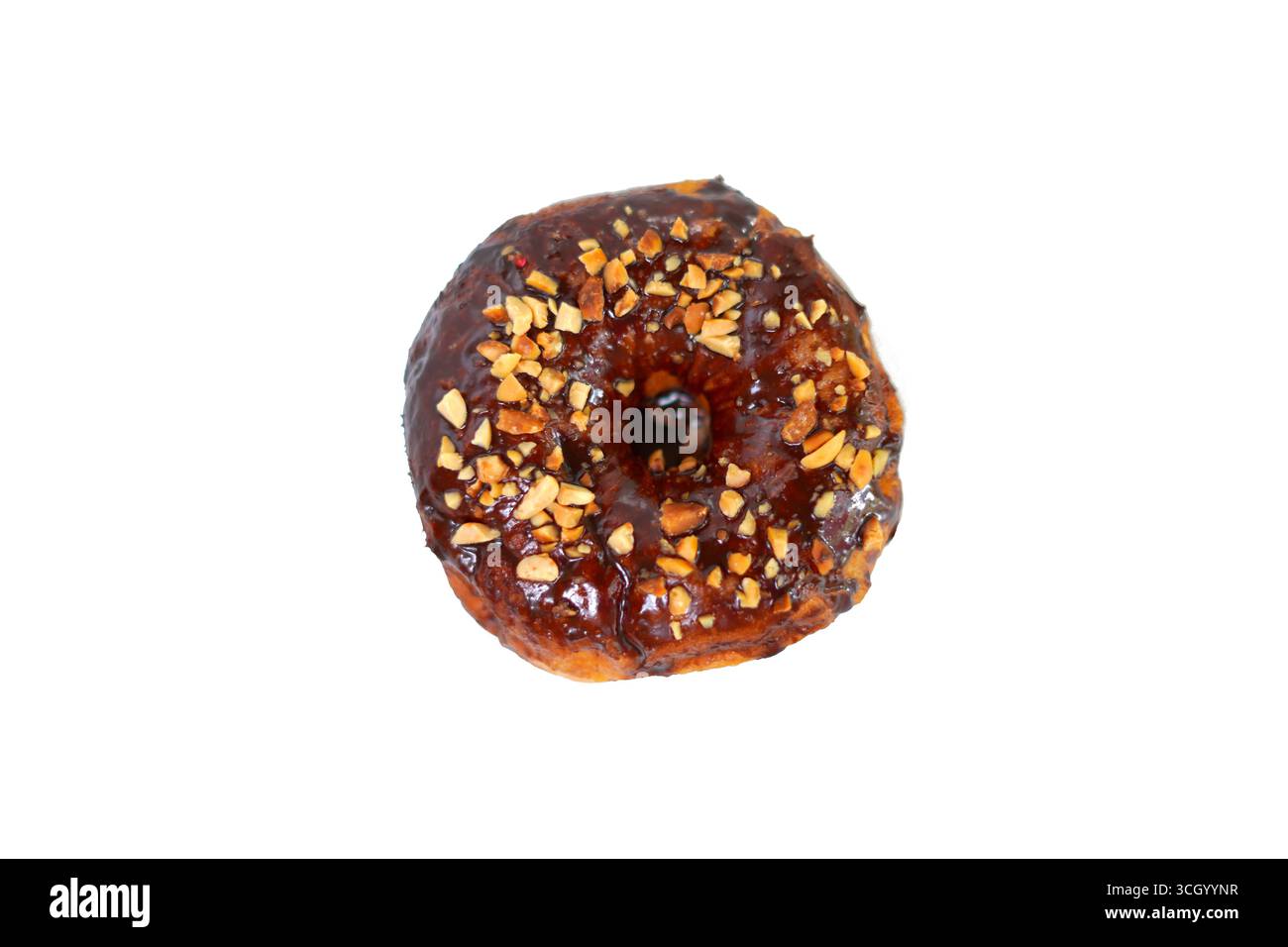 Fresh Baked Donut with Chocolate Topping and Nuts on White Background ...