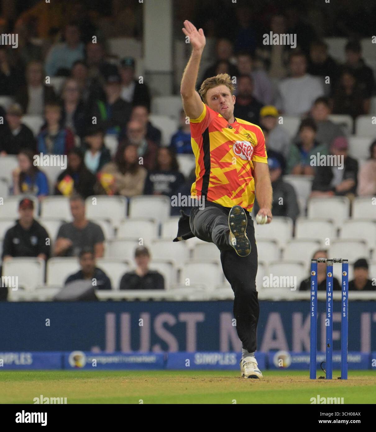 Kennington, England. 30 August, 2025. David Willey bowling during The ...