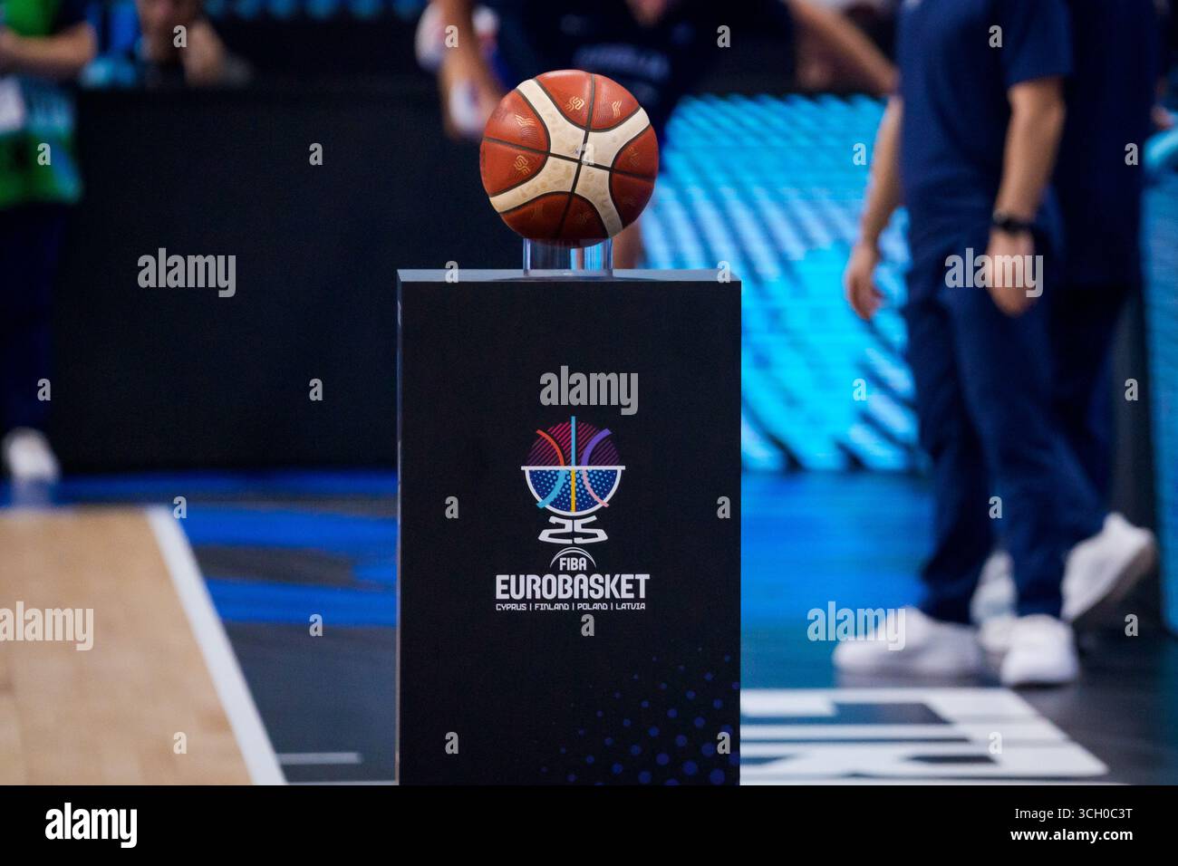 RIGA, LATVIA. 30th August 2025. Eurobasket official ball seen, during ...
