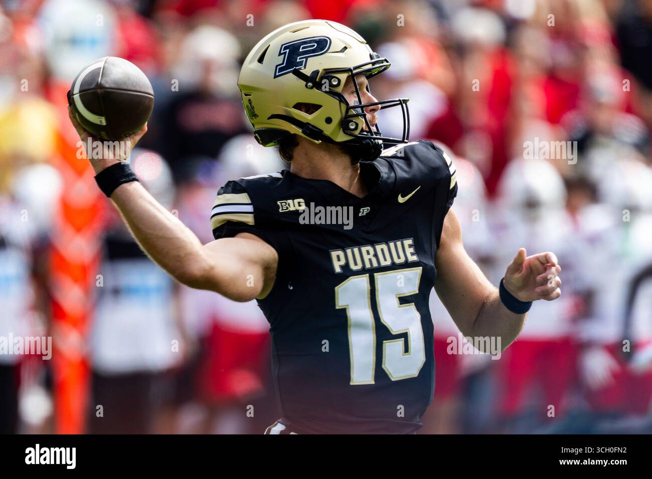 August 30, 2025: Purdue quarterback Ryan Browne (15) passes the ball ...