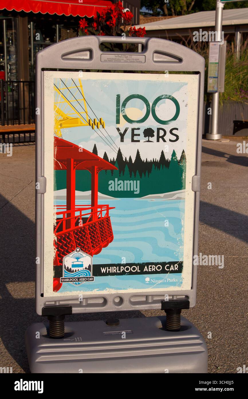 The Niagara Whirlpool aero car sign at Niagara river, Niagara Falls ...