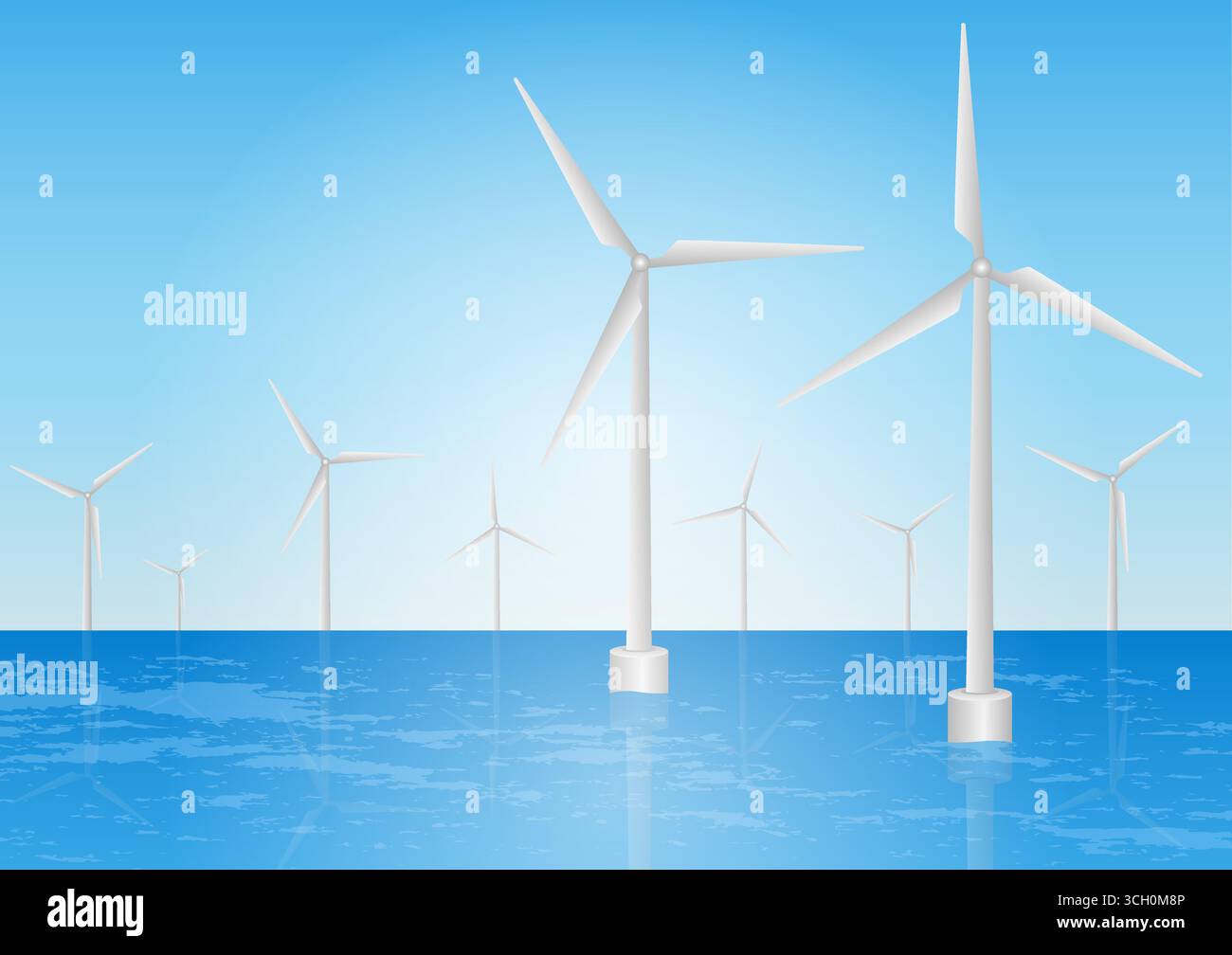 Wind Turbine Farm Power Generator in the Sea. Alternative Clean Energy ...