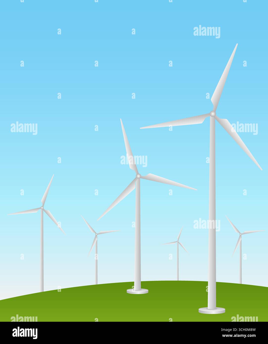 Wind Turbine landscape over Grass Field Landscape. Windmill Renewable Energy. Vector ...