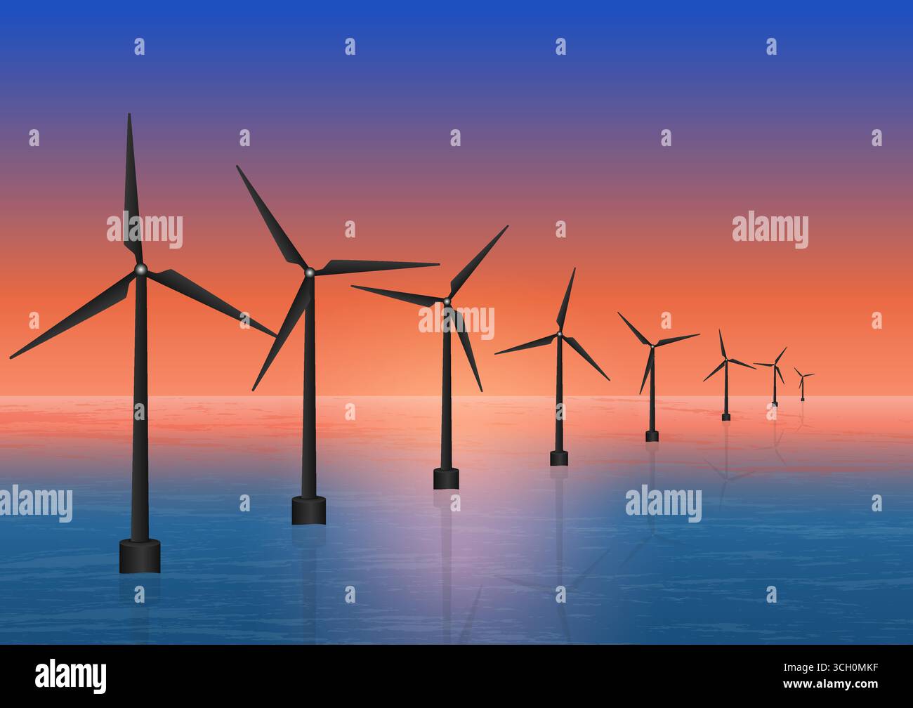 Wind Turbine Farm Power Generator in the Sea. Alternative Clean Energy ...