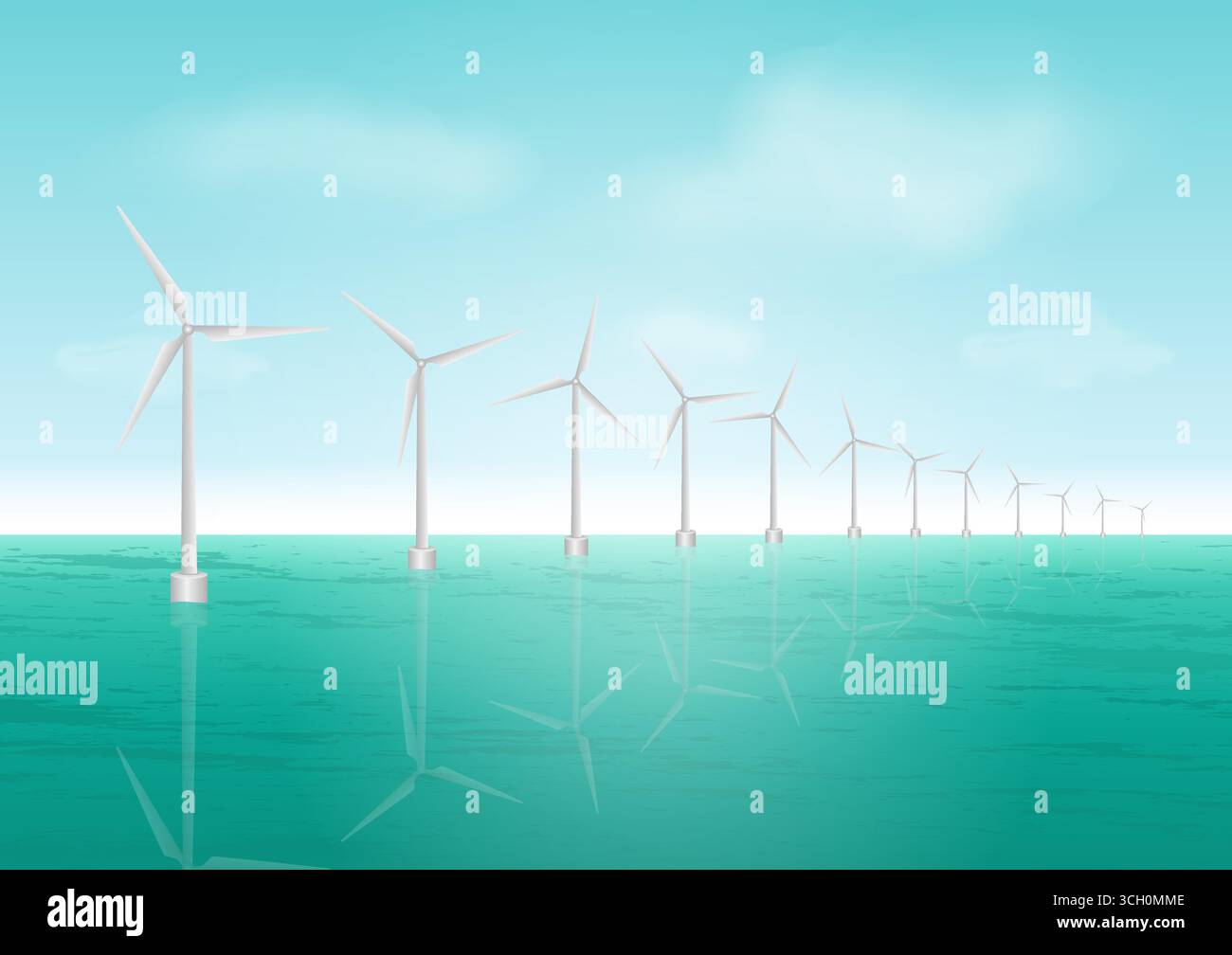 Wind Turbine Farm Power Generator in the Sea. Alternative Clean Energy ...
