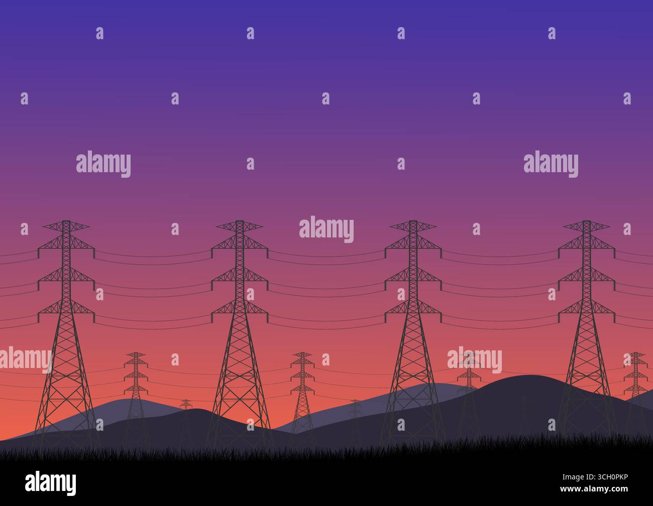 Electric tower against sunset. Electric pylons. High voltage pole ...