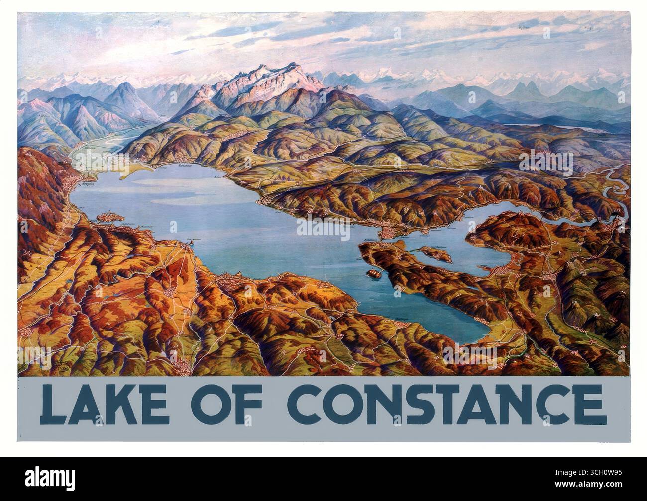 A gorgeous vintage travel poster map for Lake Constance in Switzerland ...