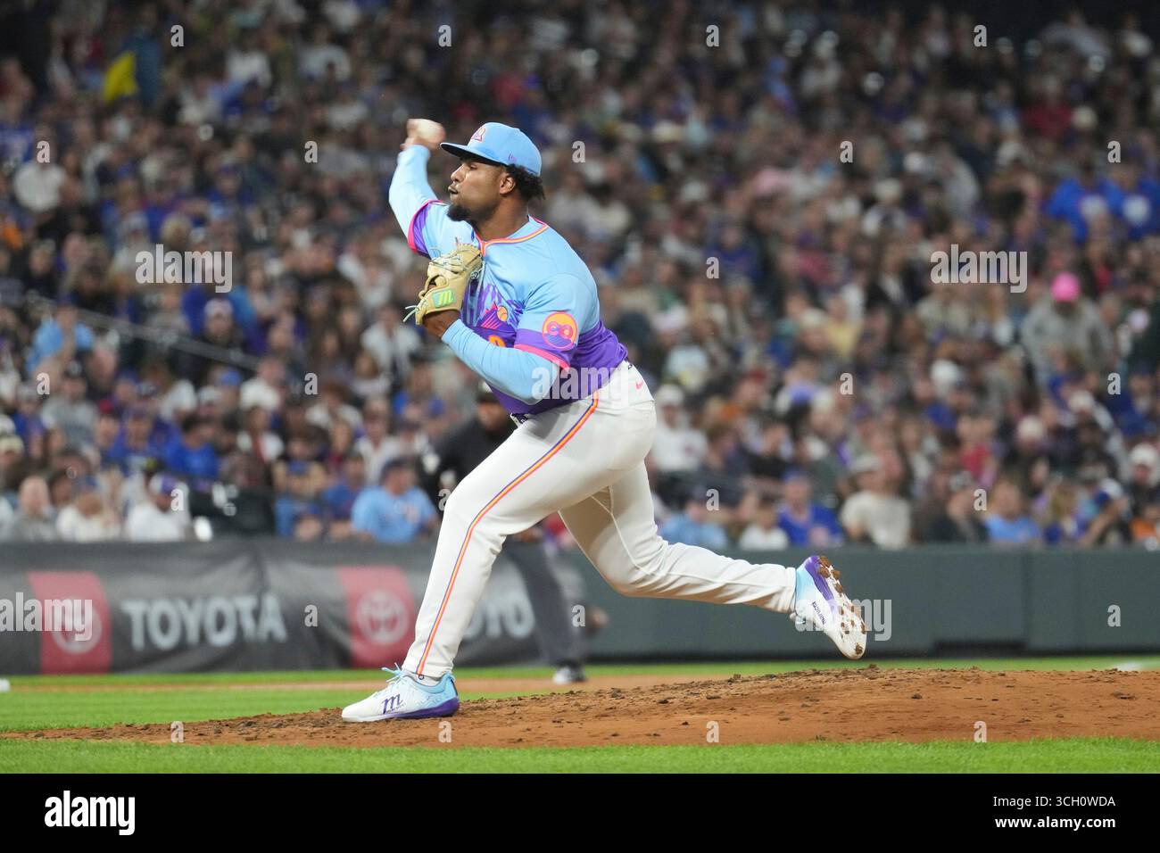 August 29 2025: Colorado pitcher Jaden Hill (0) throws a pitch during the game between the ...