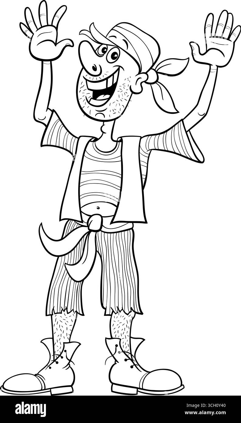 Cartoon illustration of happy young pirate comic character coloring ...