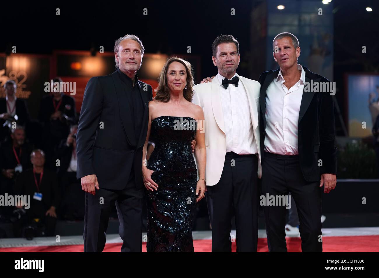 Mads Mikkelsen, from left, Sofie Grabol, Nikolaj Lie Kaas and Anders Thomas Jensen pose for ...