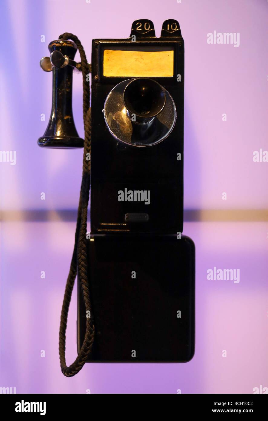 Vintage Gray Telephone and pay Station Stock Photo - Alamy