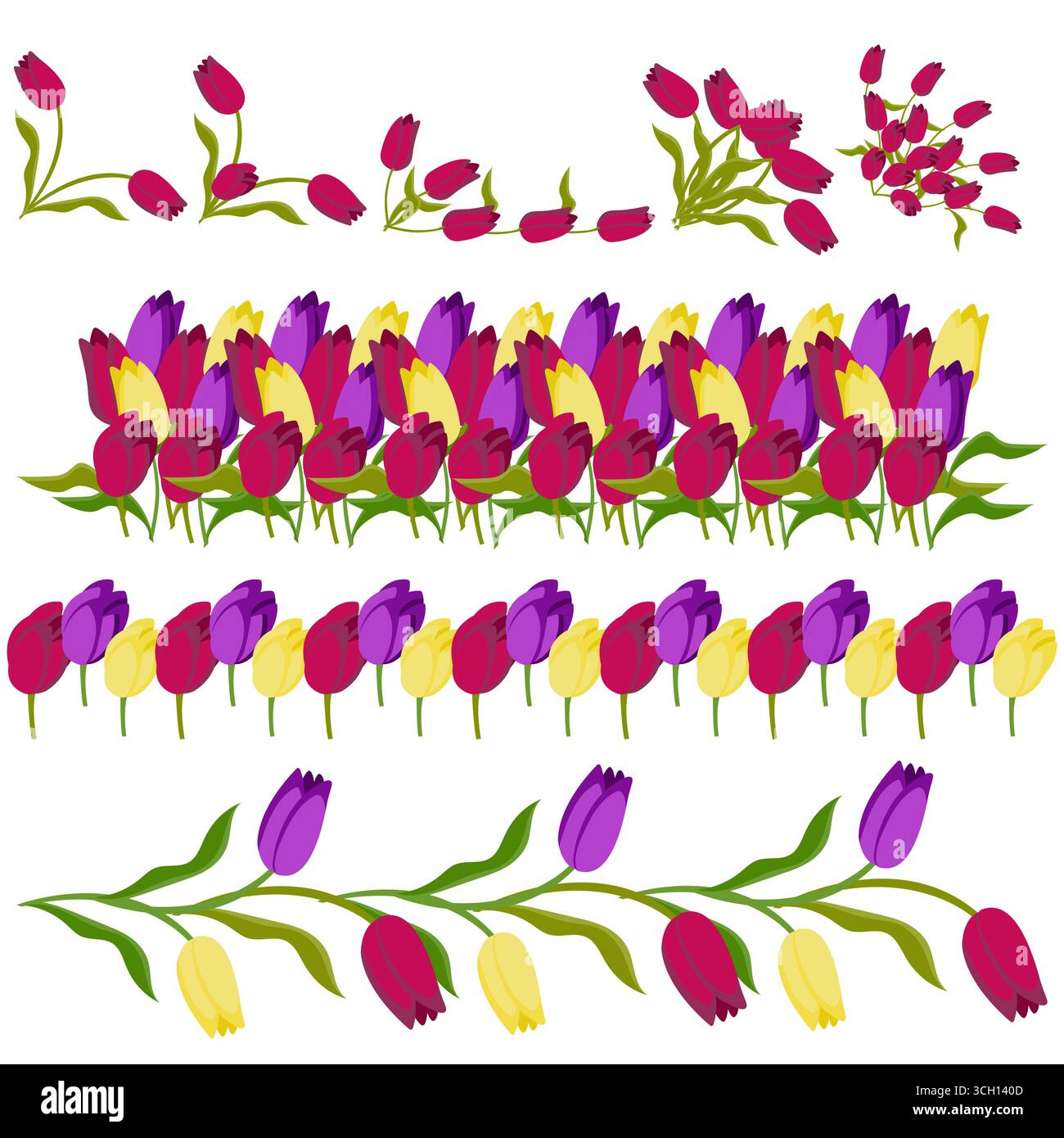 Set of tulip borders and corners for your design. Vector illustration ...