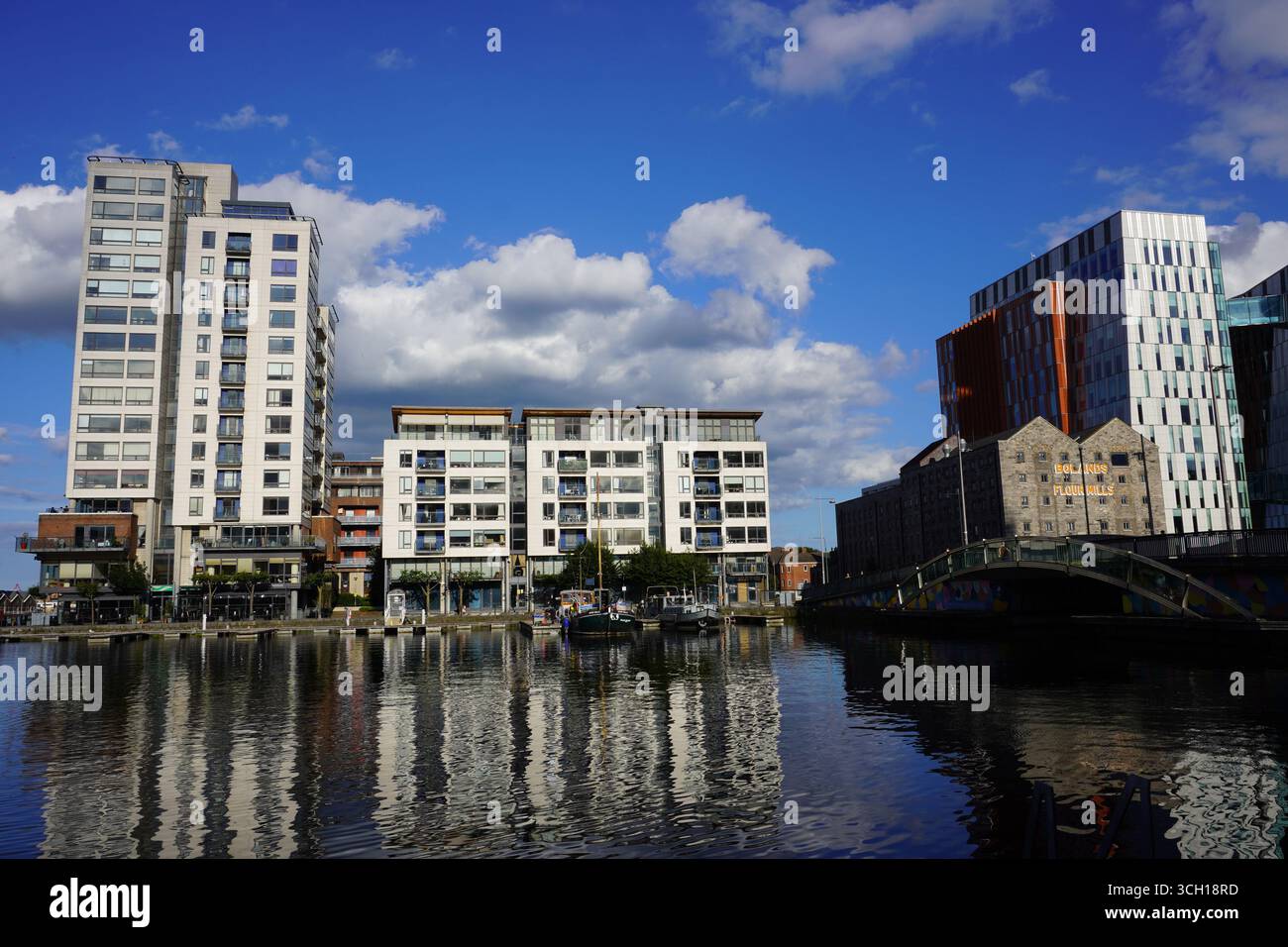 Modern buildings and apartments on the waterfront in Dublin, with their ...