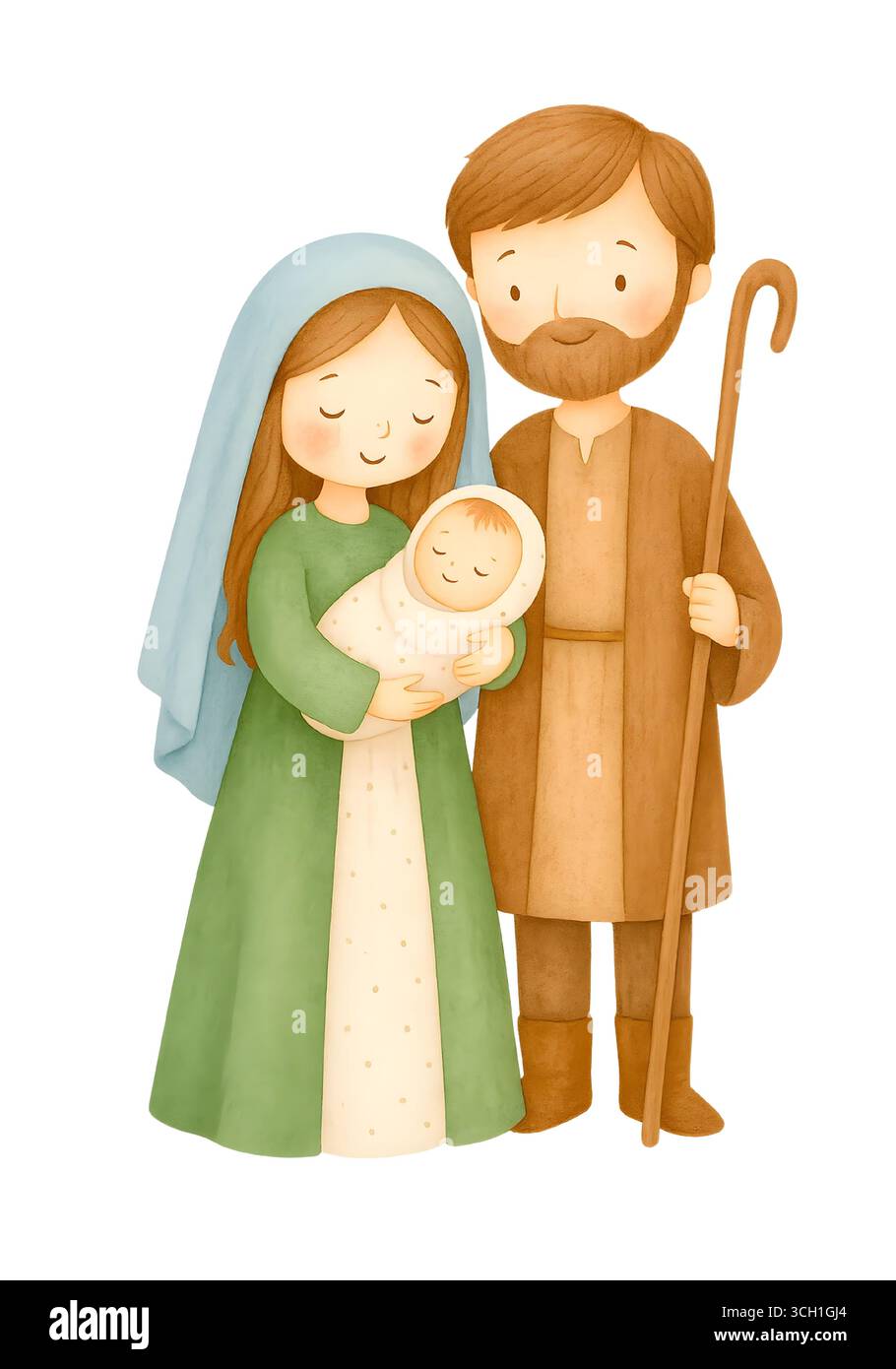 Watercolor Nativity Scene with Holy Family, Cute Christmas Illustration ...