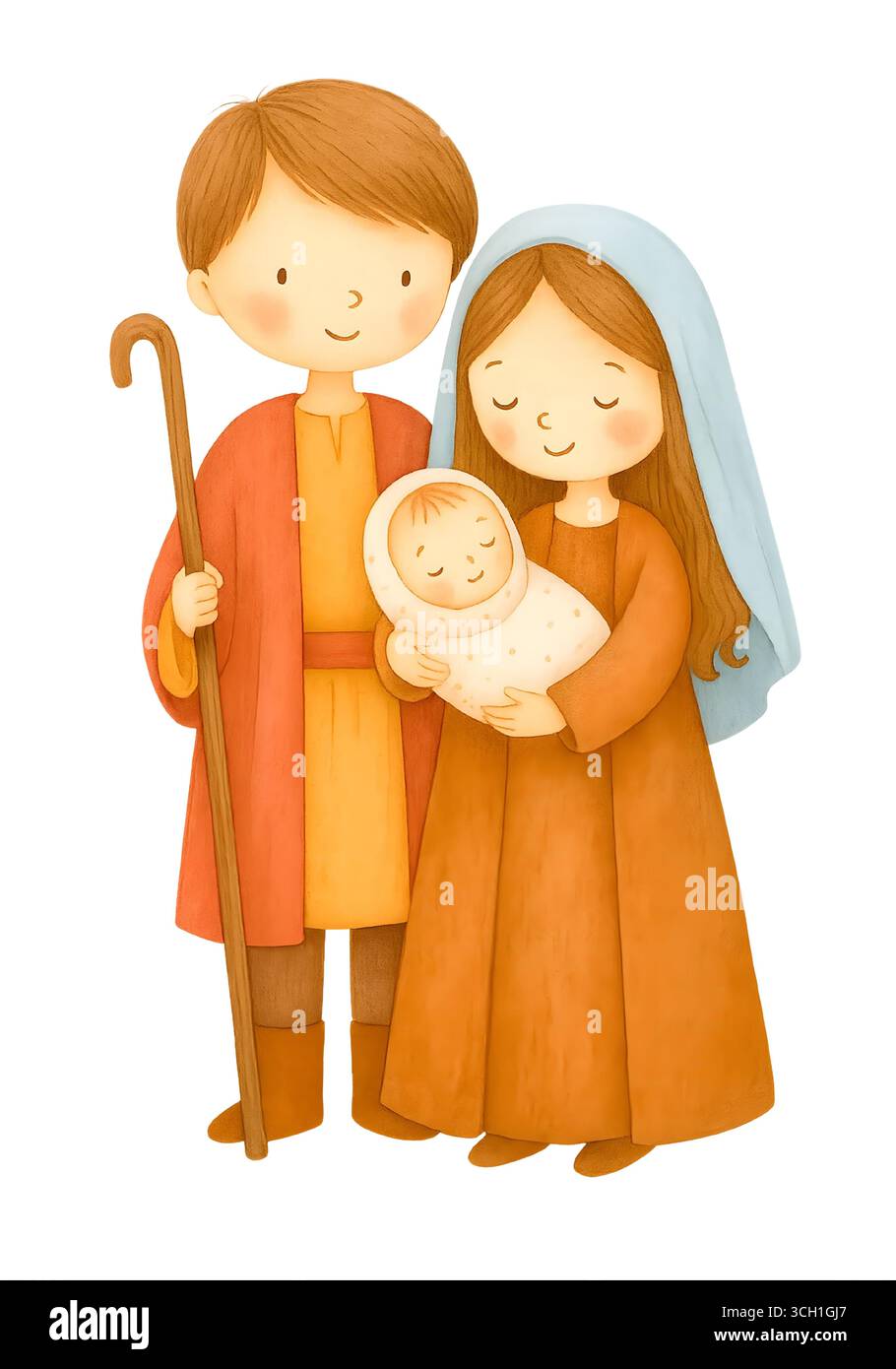 Watercolor Nativity Scene with Holy Family, Cute Christmas Illustration ...