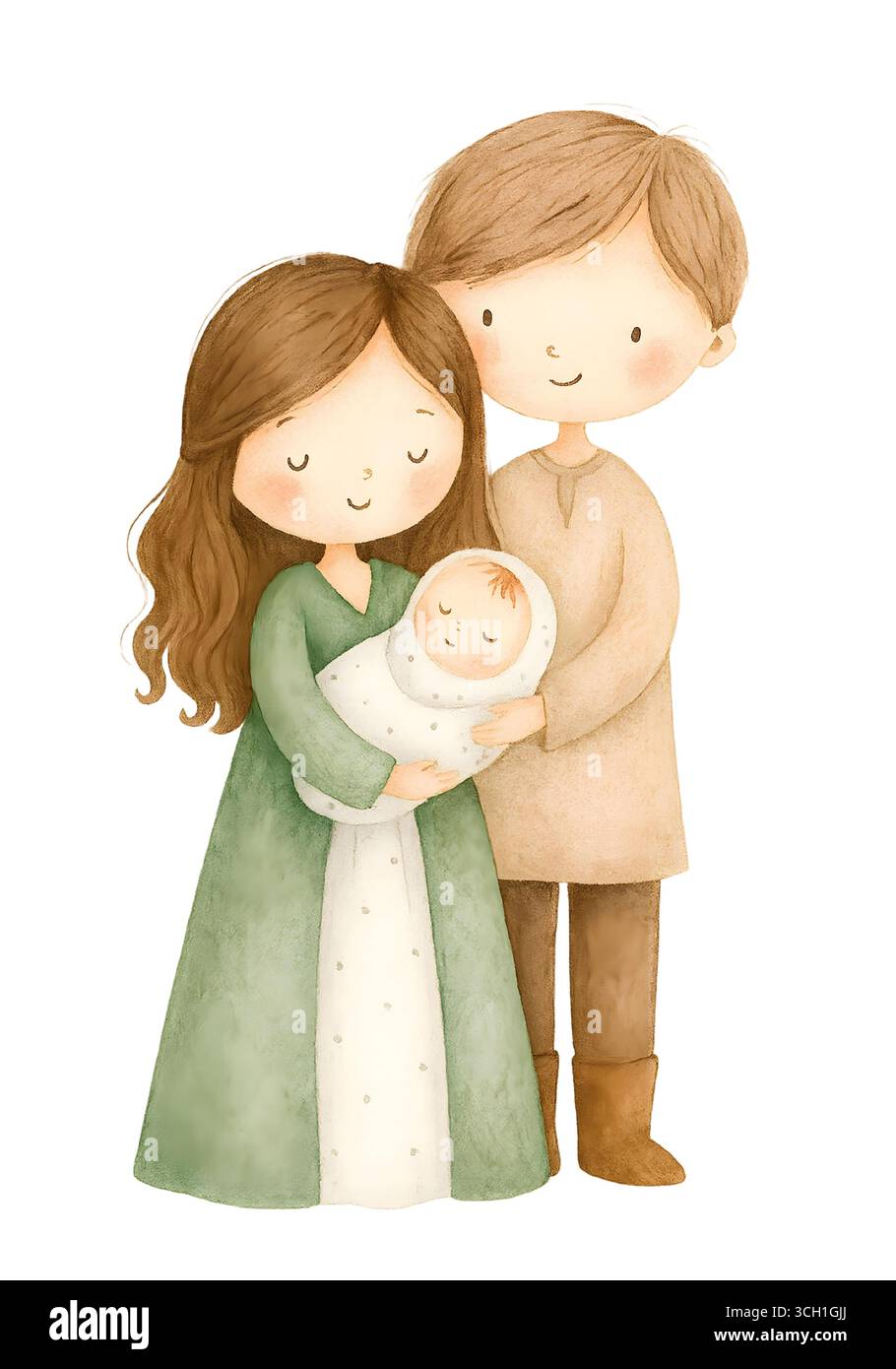 Watercolor Nativity Scene with Holy Family, Cute Christmas Illustration ...