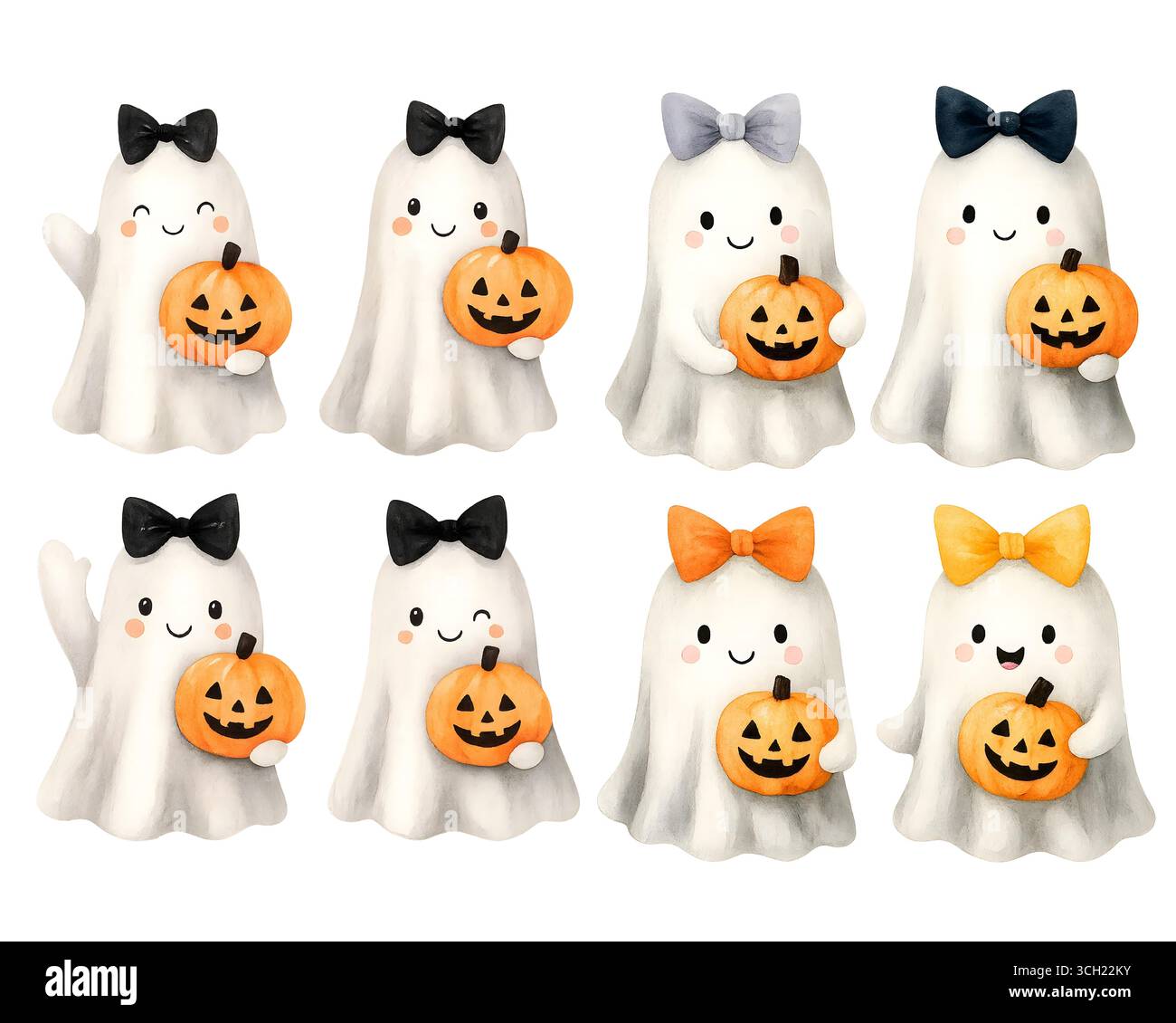 Watercolor Halloween Pack with Ghosts Pumpkins Witches and Bats ...
