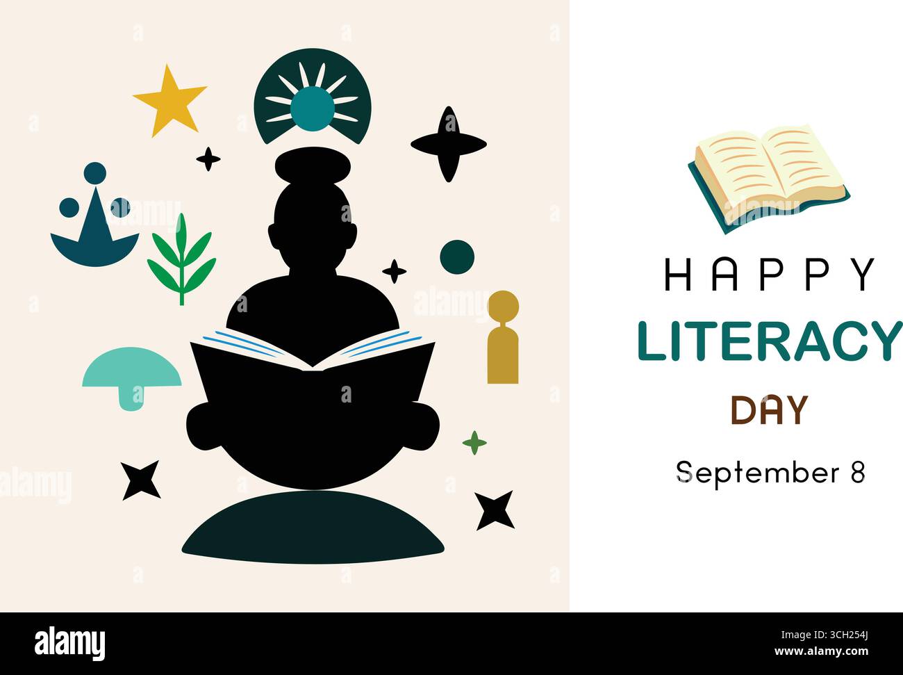 International Literacy Day Silhouette – Reading Person with Abstract ...