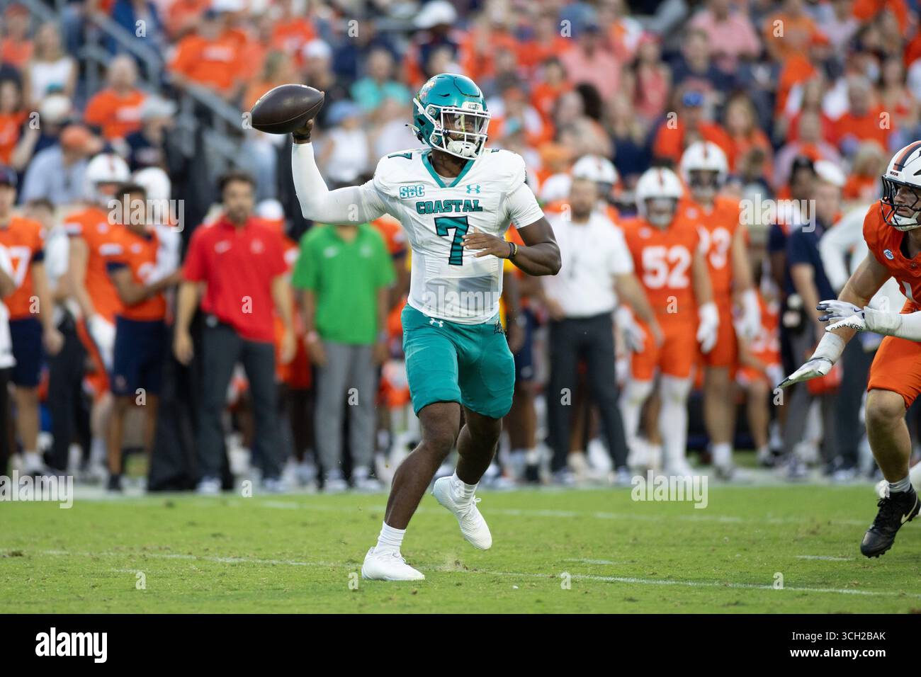 August 30, 2025: Coastal Carolina Chanticleers quarterback MJ Morris (7 ...