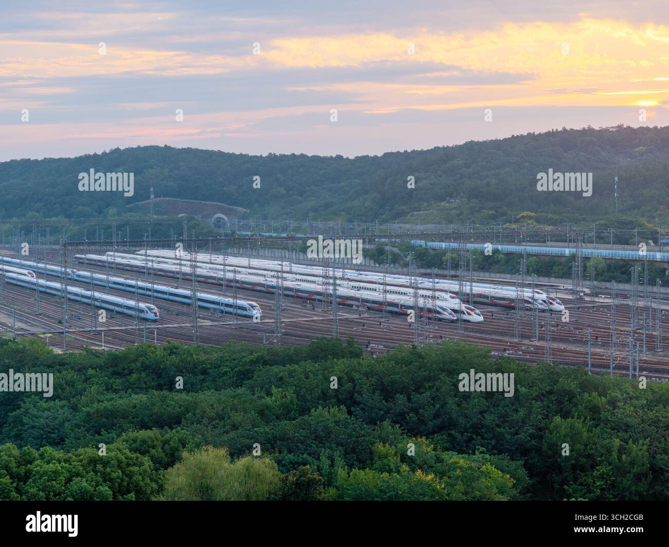 NANJING, CHINA - AUGUST 31, 2025 - The high-speed trains park at the ...