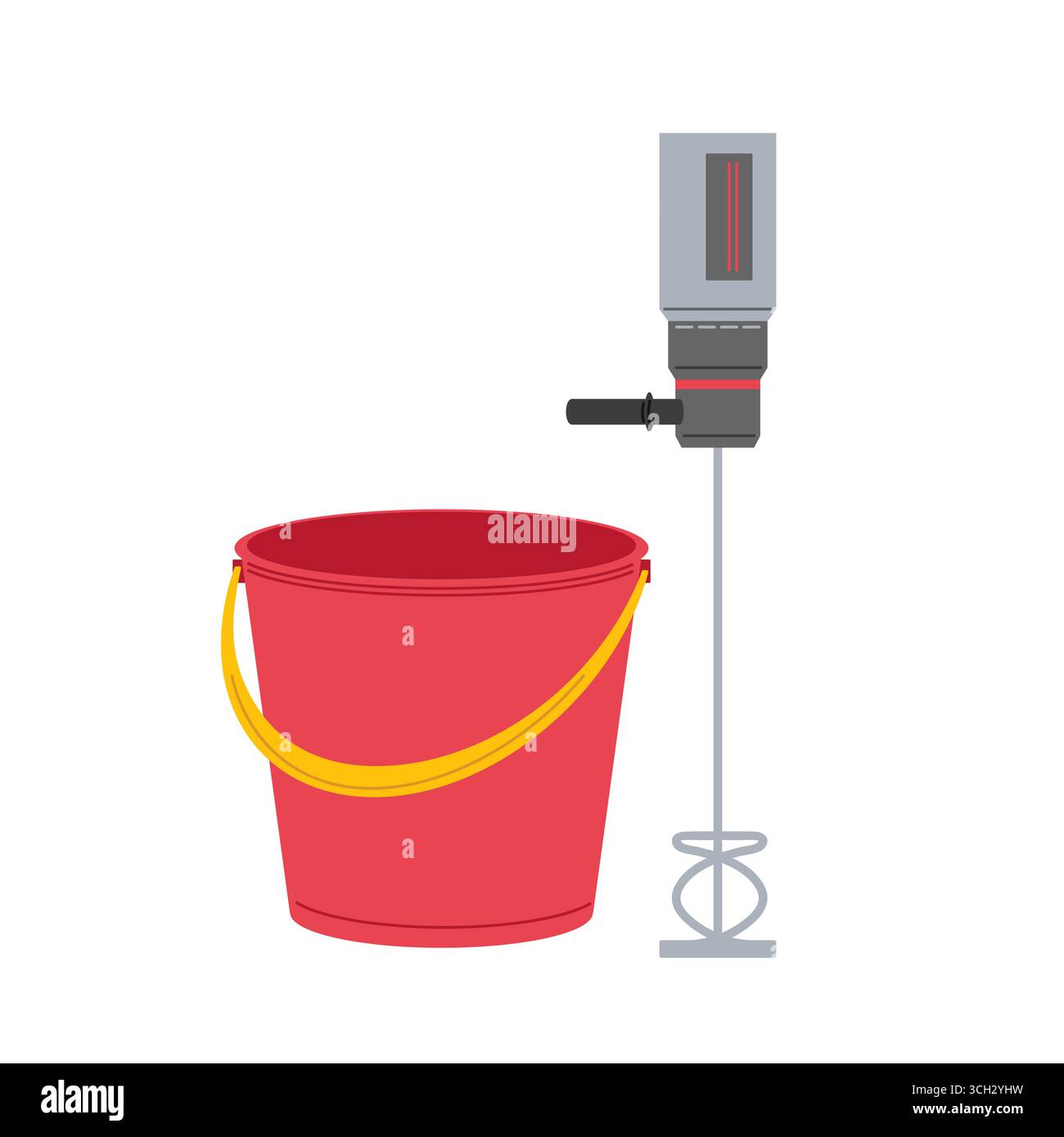 Mixing equipment next to a red bucket in a construction setting during ...