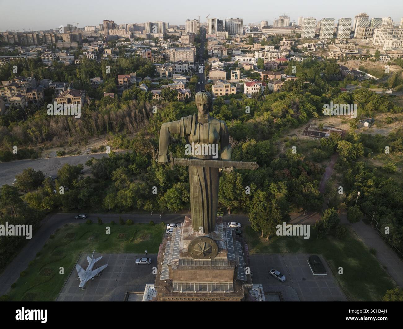Aerial view of Mother Armenia statue standing tall amidst the city's ...