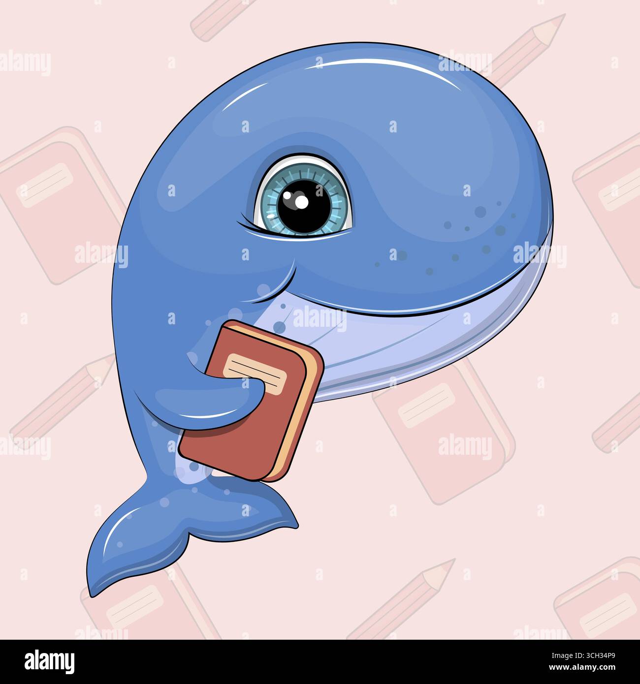 Cute Cartoon Blue Whale with Glasses and Book. Vector Illustration of ...