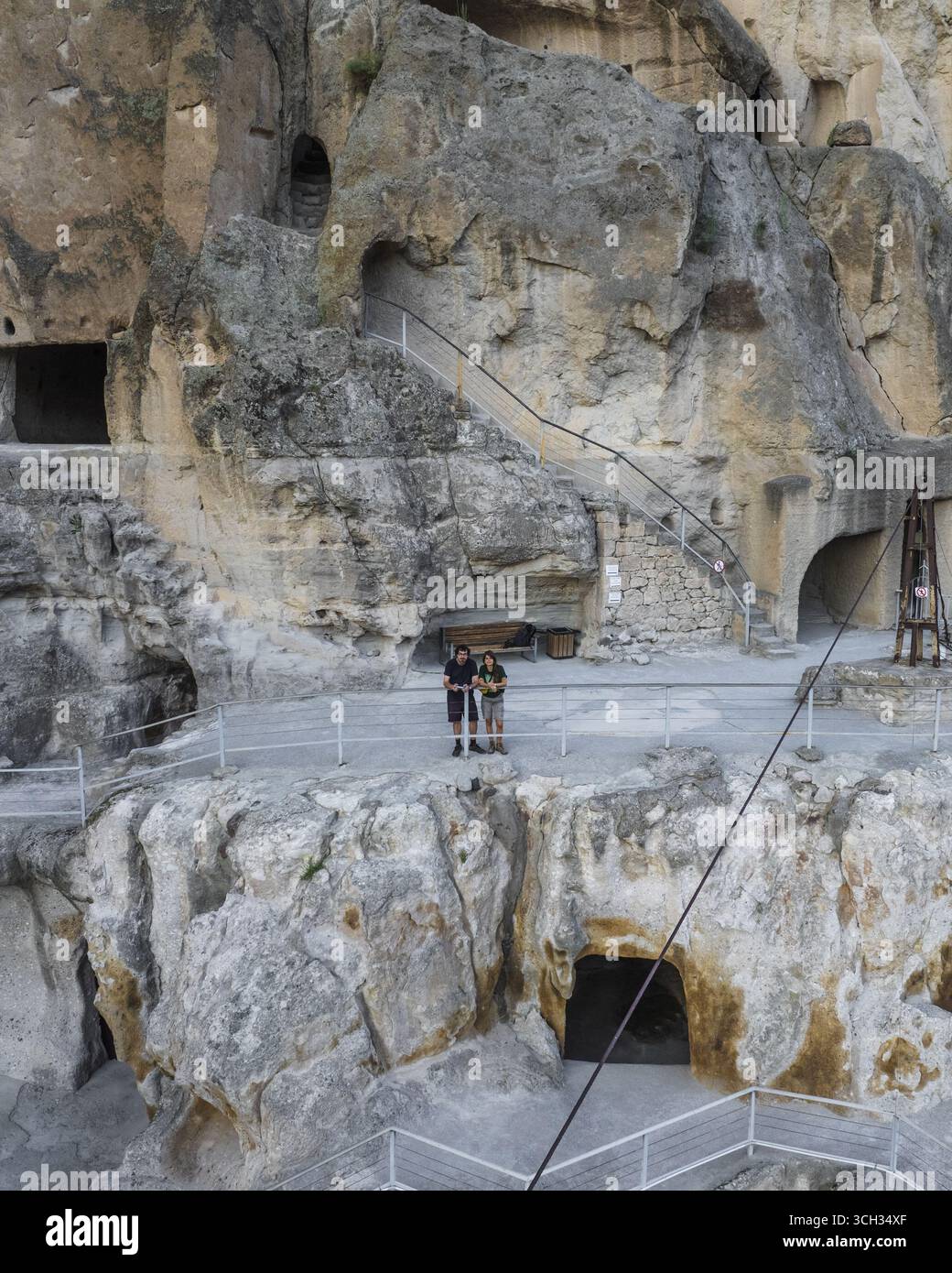 Aerial view of the ancient cave monastery complex of Vardzia carved ...