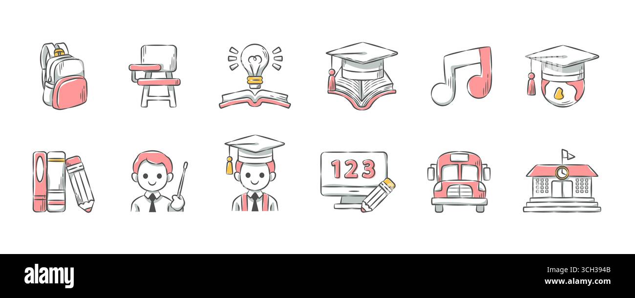 Education and School supplies . Hand drawn icon cartoon illustration ...