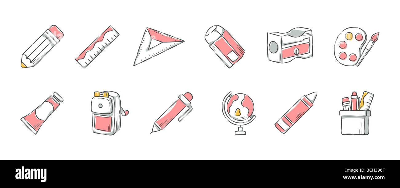 Education and School supplies . Hand drawn icon cartoon illustration ...