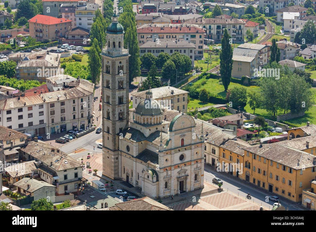 Bird view of Basilika Madonna di Tirano from Santa Perpetua Stock Photo ...