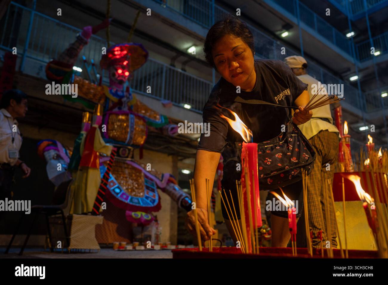 Hong Kong Ghost Festival in Public Housing Estate Worshippers burning ...
