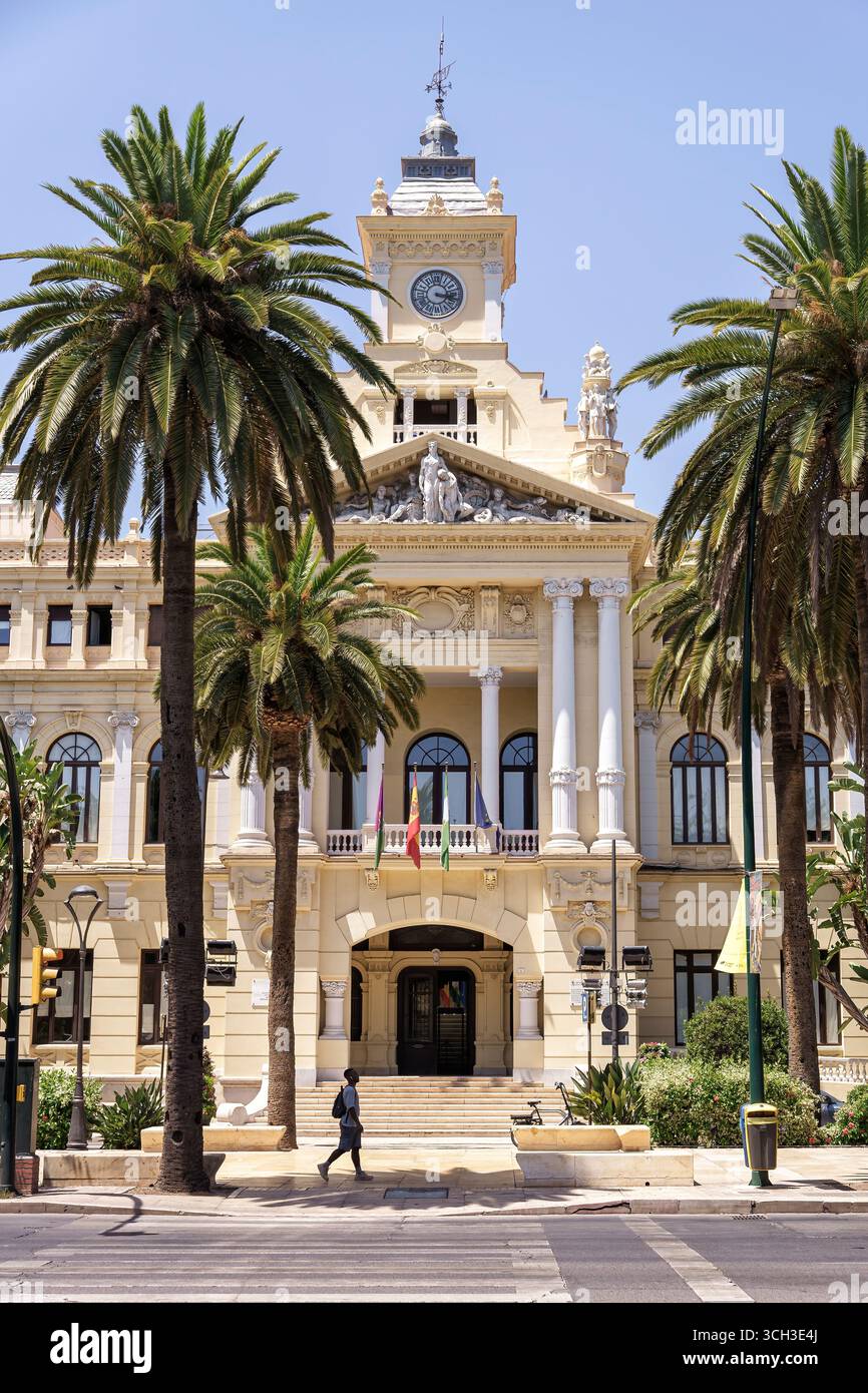 Malaga, Spain; 07-15-2025: Main facade of Malaga Town Hall on Paseo del ...