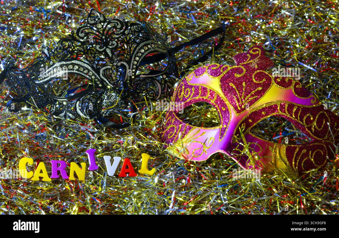 the Carnival masks that are born from confetti and streamers Stock ...