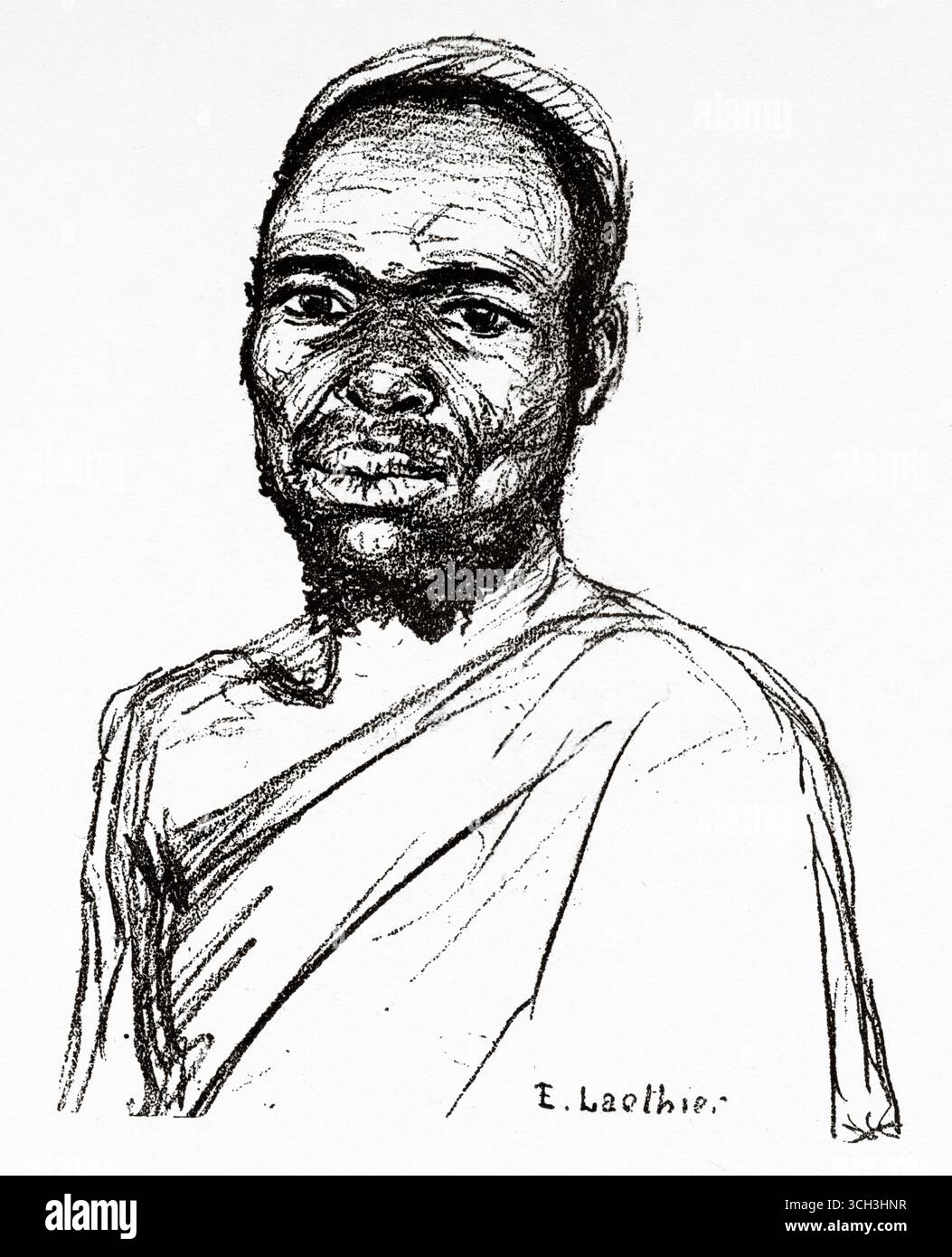 Native indigenous person from M'batto, Gabon, Central Africa. Drawing ...