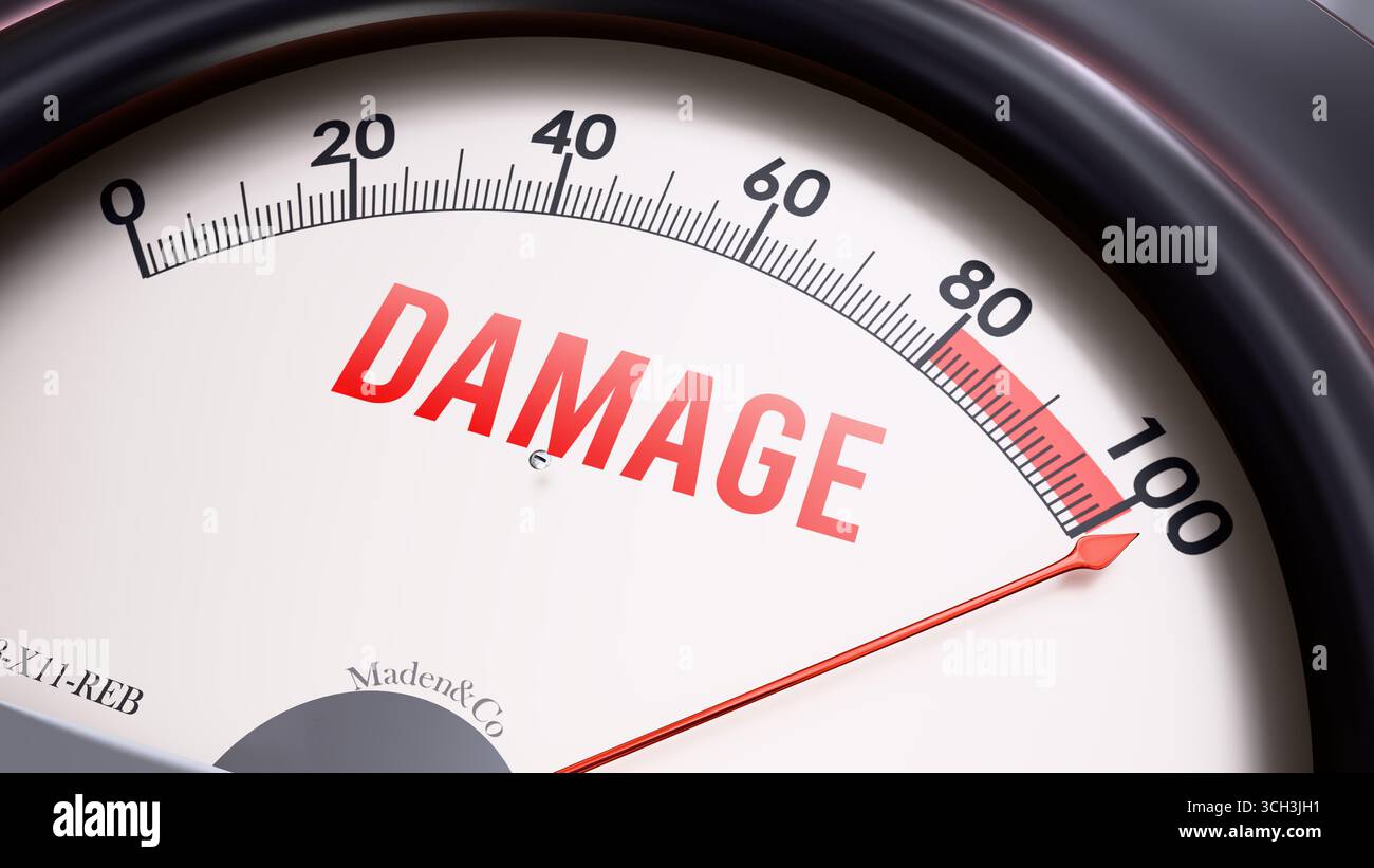 Damage that is hitting a full scale, rising values, showing a very high ...