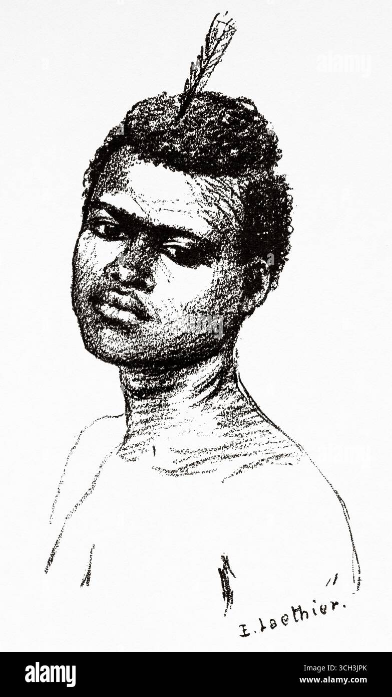 Adouma man, ethnic group of Gabon, Central Africa. Drawing by Edmond ...