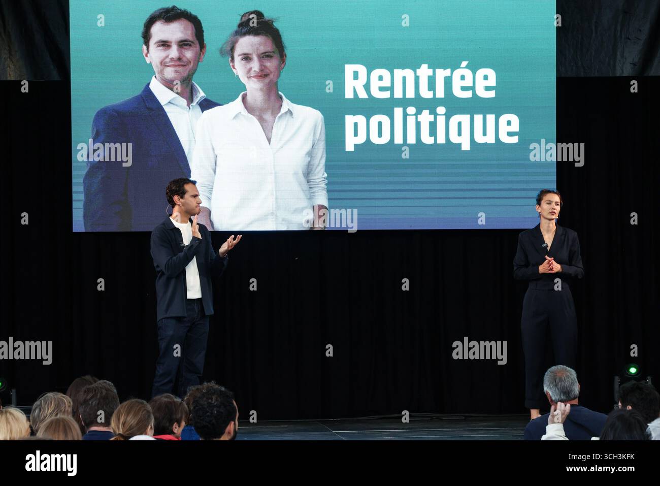 Heer, Belgium. 31st Aug, 2025. Ecolo's Samuel Cogolati and Ecolo Marie ...