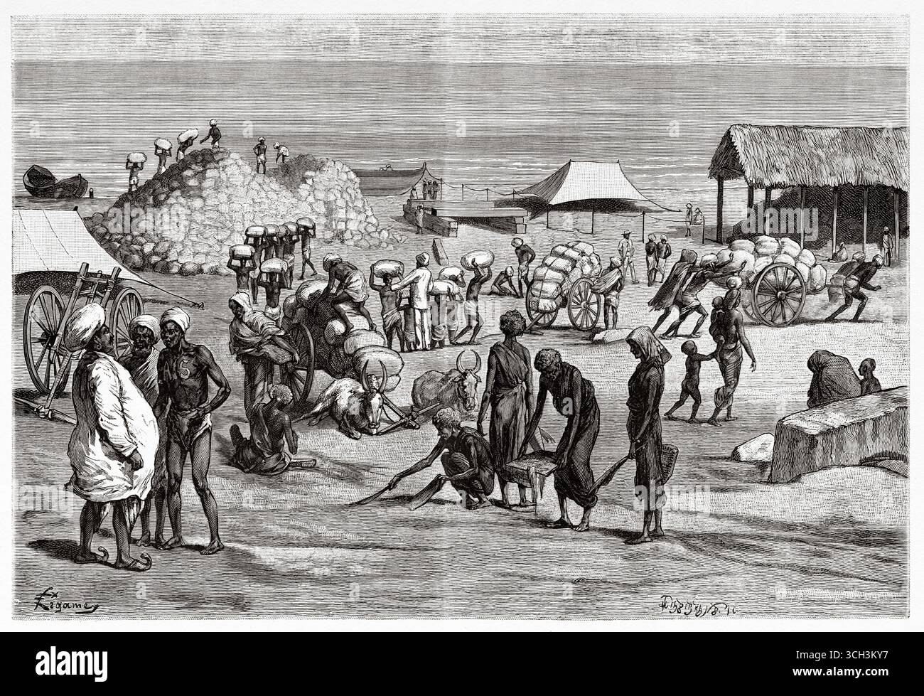 Landing rice during The Great Famine of 1876–1878, India. South Asia ...