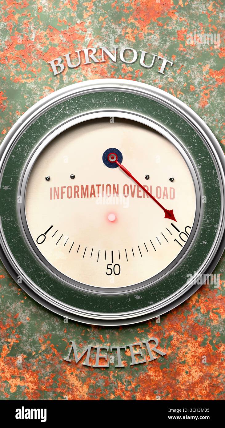 Information Overload and Burnout that is hitting a full scale, showing ...