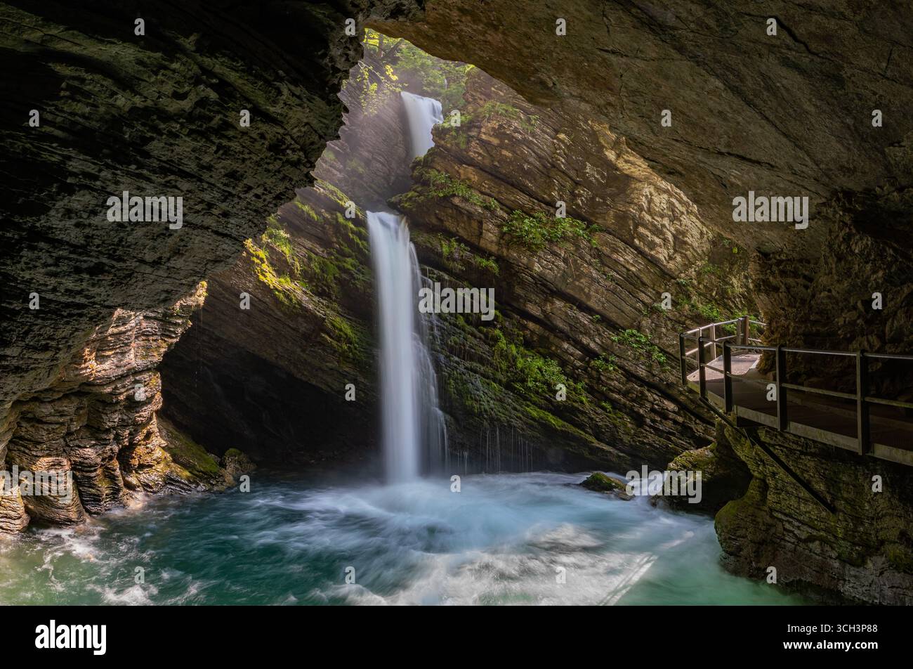 The cascade waterfall Thurfaelle in the Wildhaus, Toggenburg ...