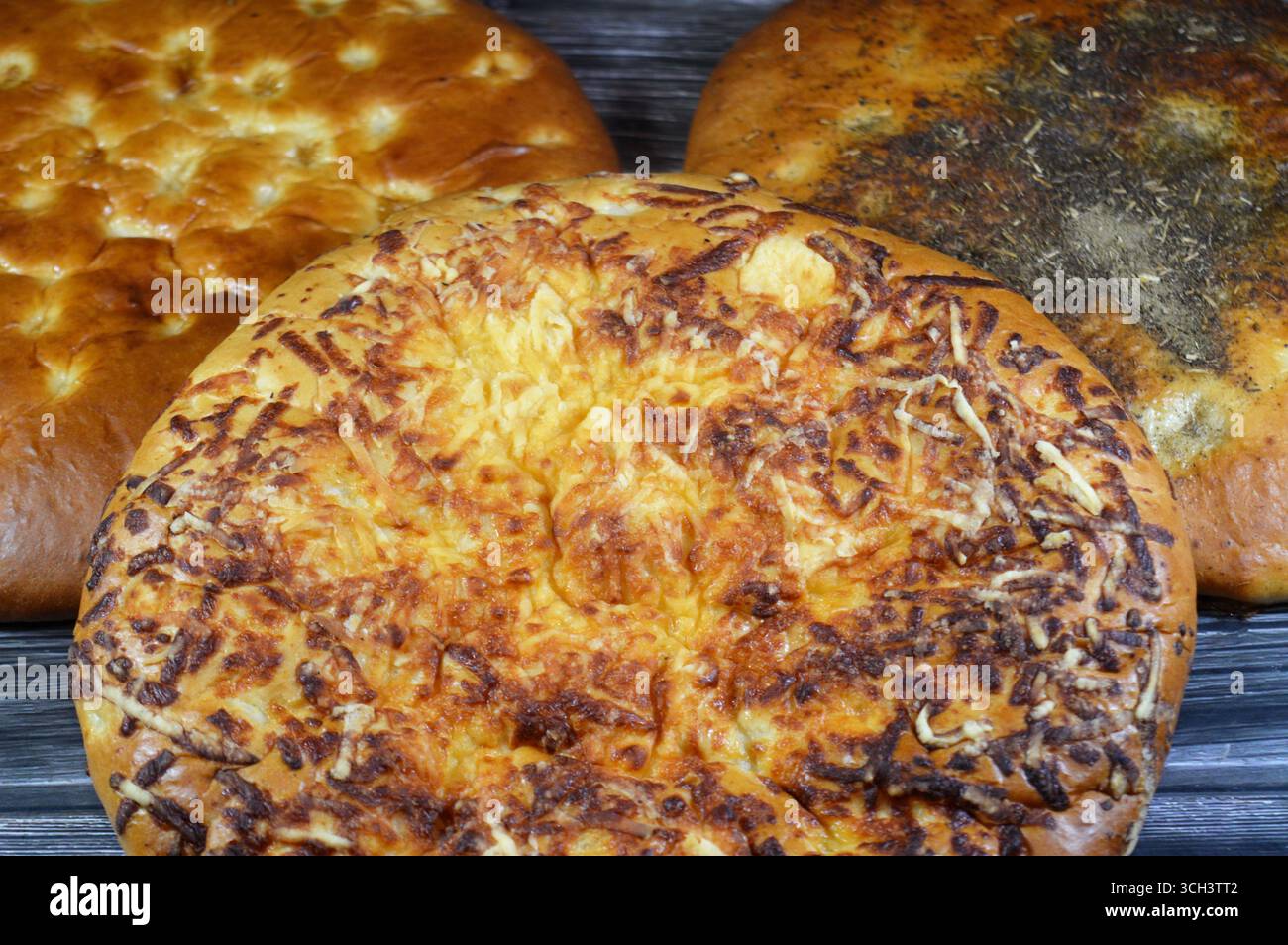 Assorted Turkish soft bread of plain and with other toppings of Thyme ...