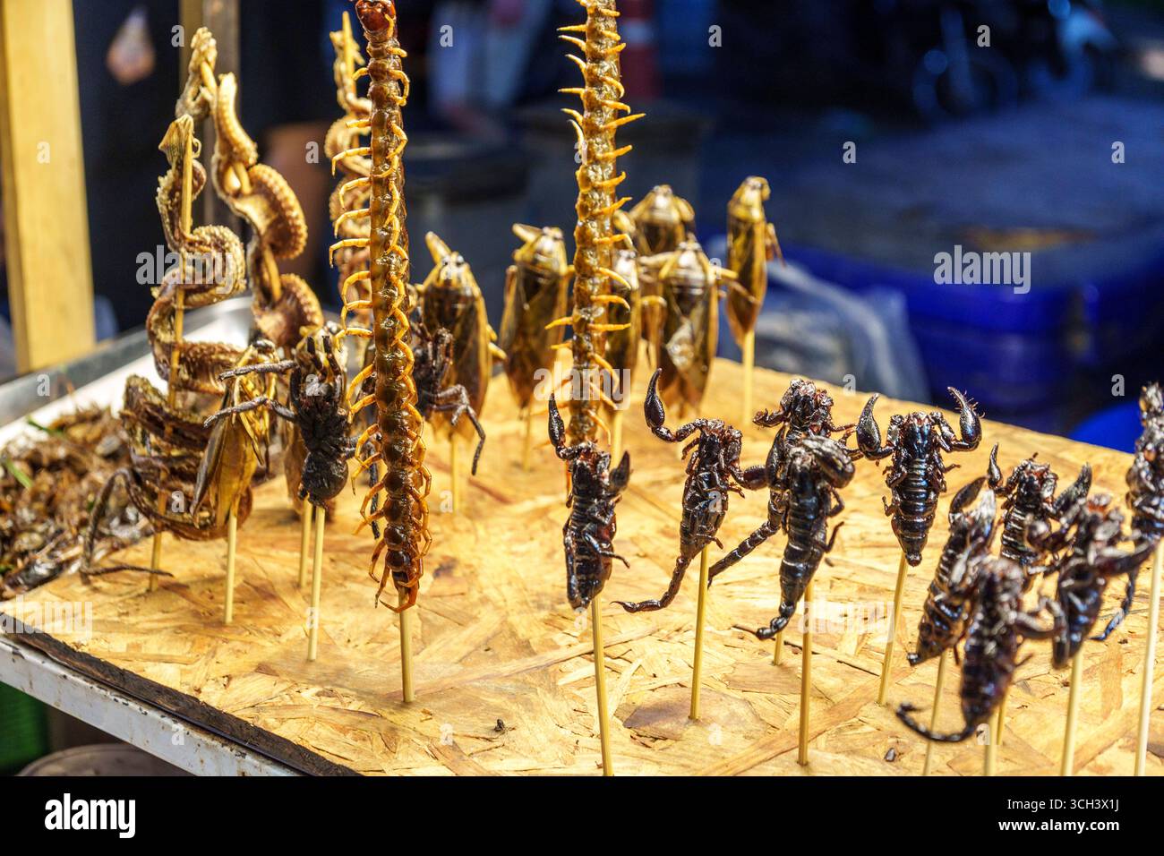 Verkaufsstand mit Insekten, Khao San Road , Bangkok, Thailand ...