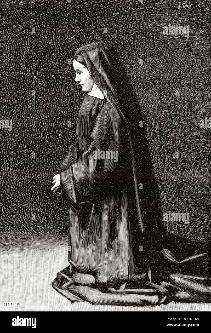 An Alsatian nun, Bas-Rhin department, Alsace region, France. Drawing by ...