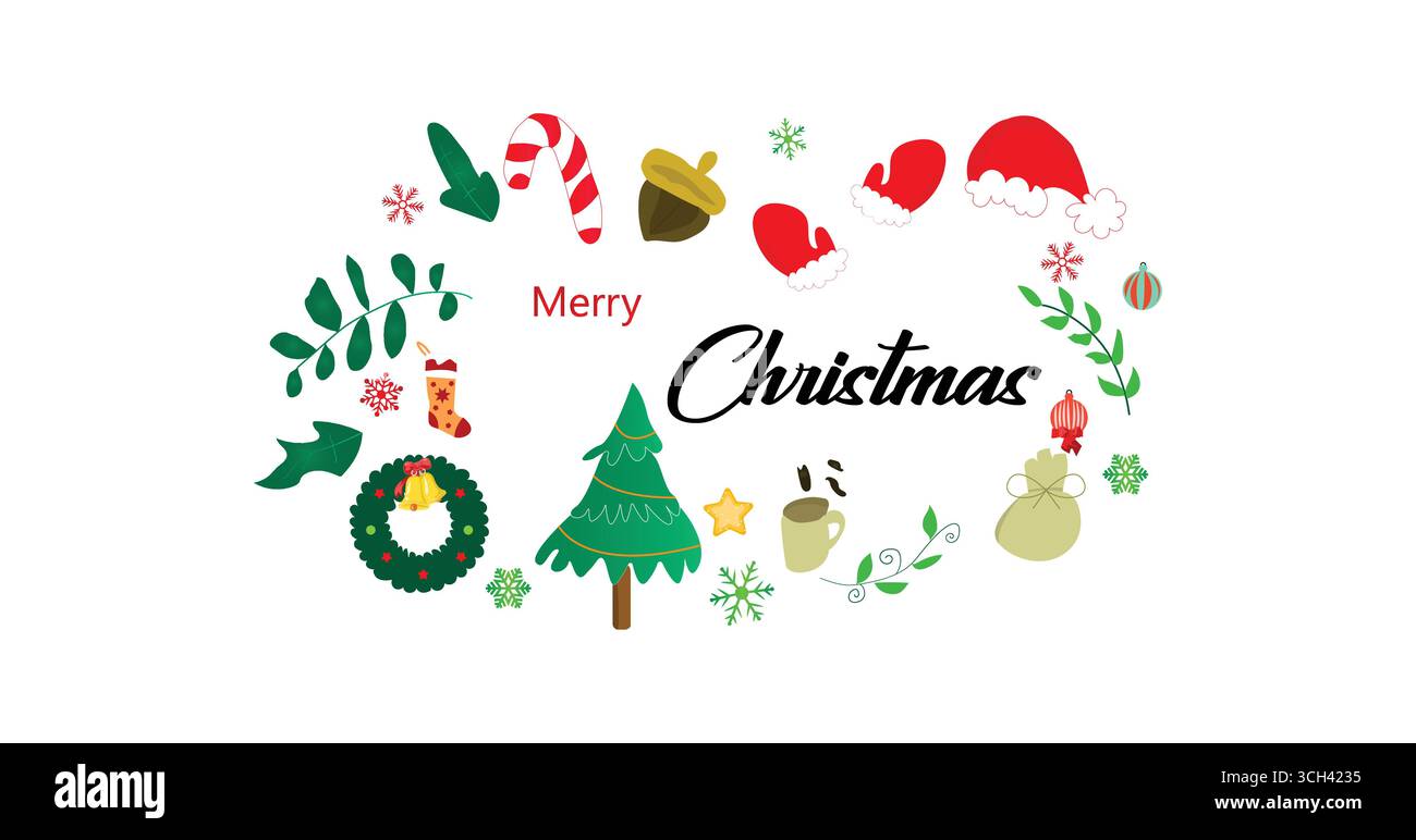 Merry Christmas Cards with bell decorations and leaves Stock Vector ...